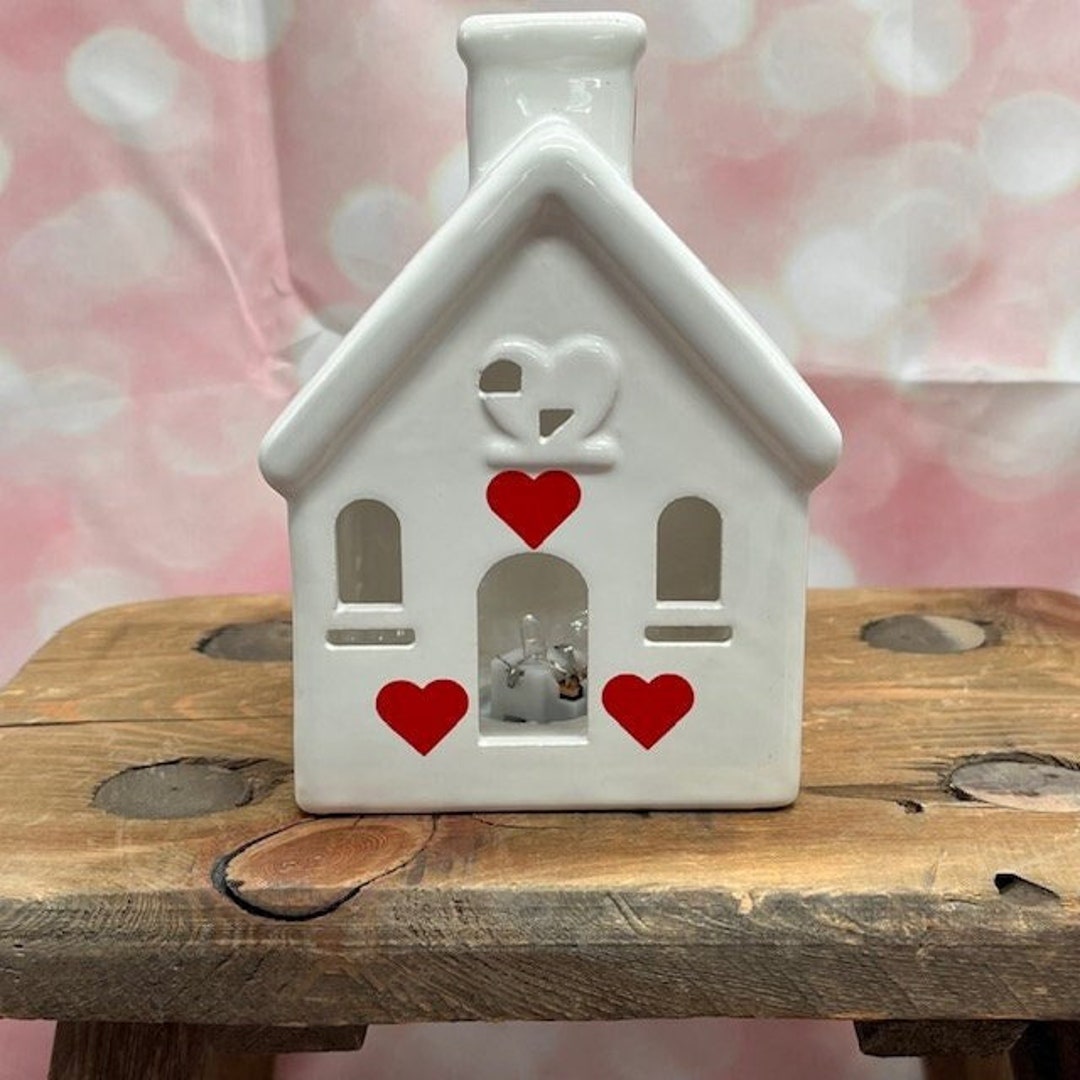 Light up Ceramic House for Valentine's Day Red Love Hearts Love Shack ...