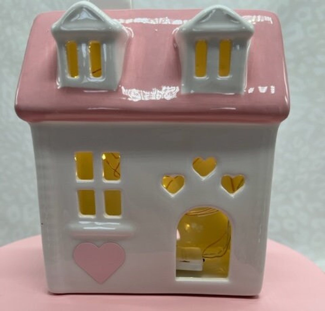 Light up Ceramic House With Pink Roof, Perfect for Tier Tray or Shelf ...