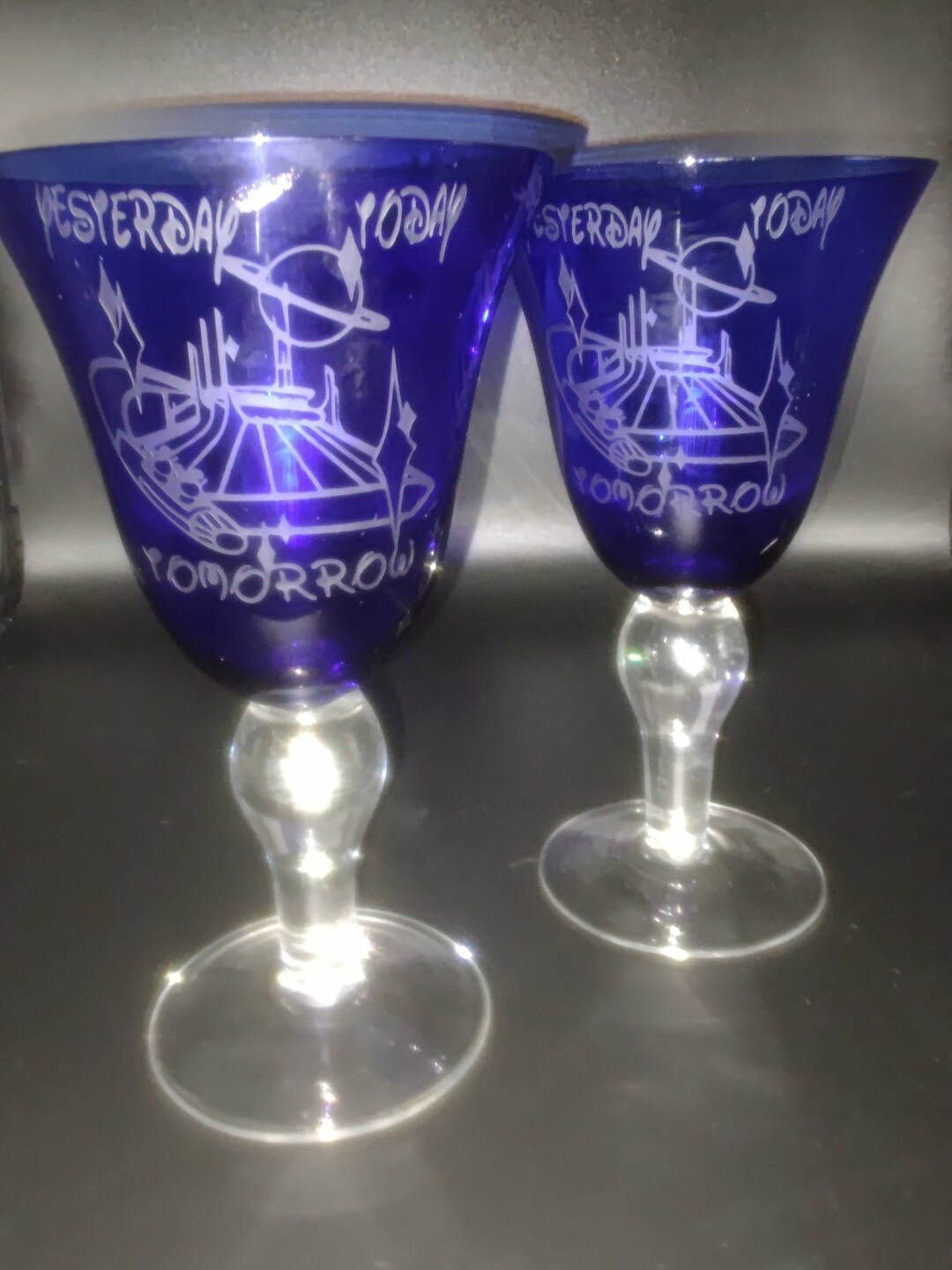Etched Disney Tomorrowland Yesterday Today Tomorrow Glasses Champagne ...