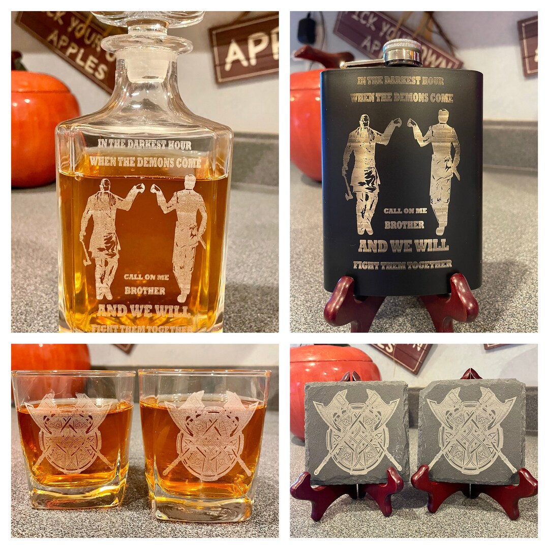 Viking Brothers Decanter Glasses Flask Coasters Whiskey Scotch Bourbon ...