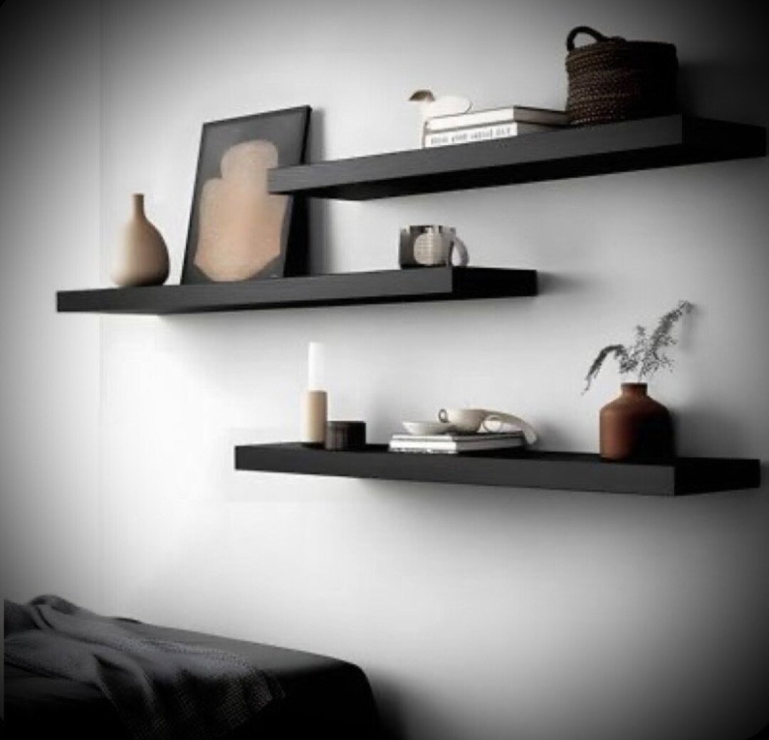 Set of 3 Black Floating Shelves - Etsy