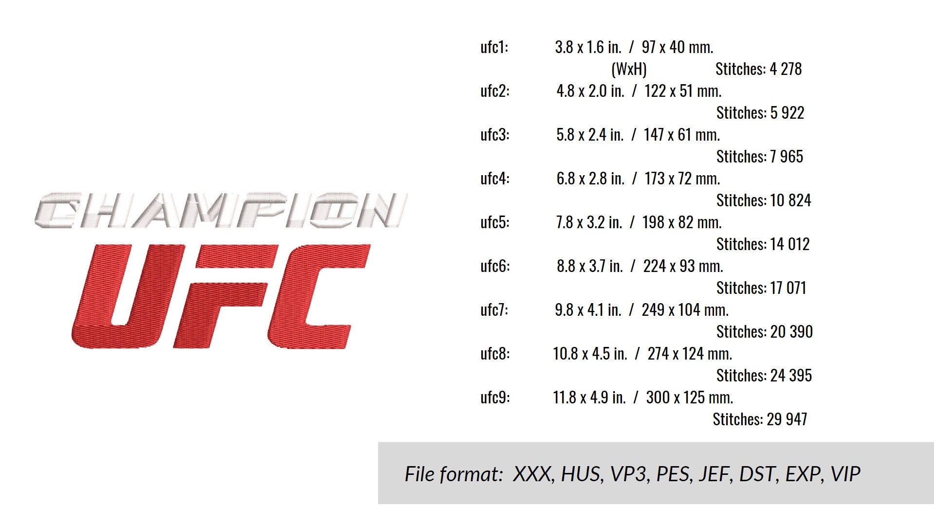 UFC Machine Embroidery Design. 9 Sizes. Sport Embroidery - Etsy Canada