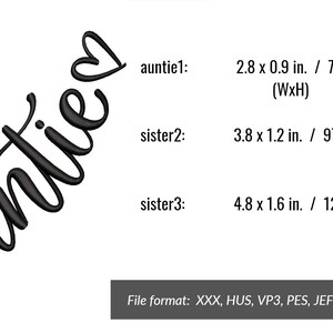 Curved Auntie Machine Embroidery Design. 3 Sizes. Auntie Collar ...