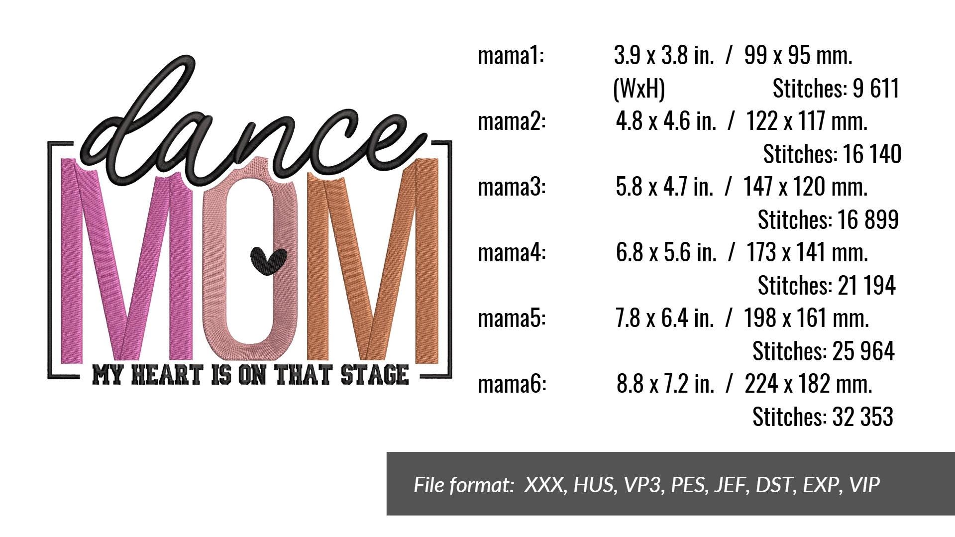 Dance Mom Machine Embroidery Design. 6 Sizes. My Heart is on That Stage ...