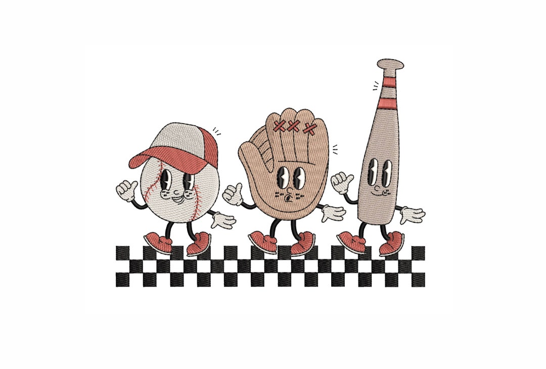 Baseball Retro Characters Machine Embroidery Design. 3 Sizes. Groovy ...