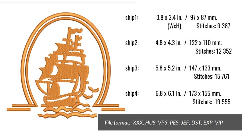 Ship Machine Embroidery Design. 4 Sizes - Etsy