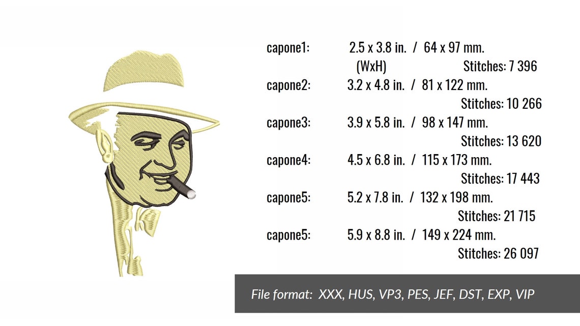 Al Capone Machine Embroidery Design. 6 Sizes. Gangster - Etsy
