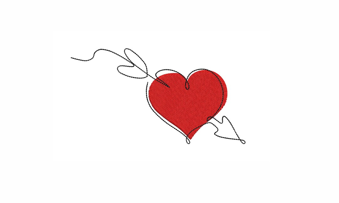 Heart Machine Embroidery Design. 5 Sizes. Heart With One Line Arrow ...