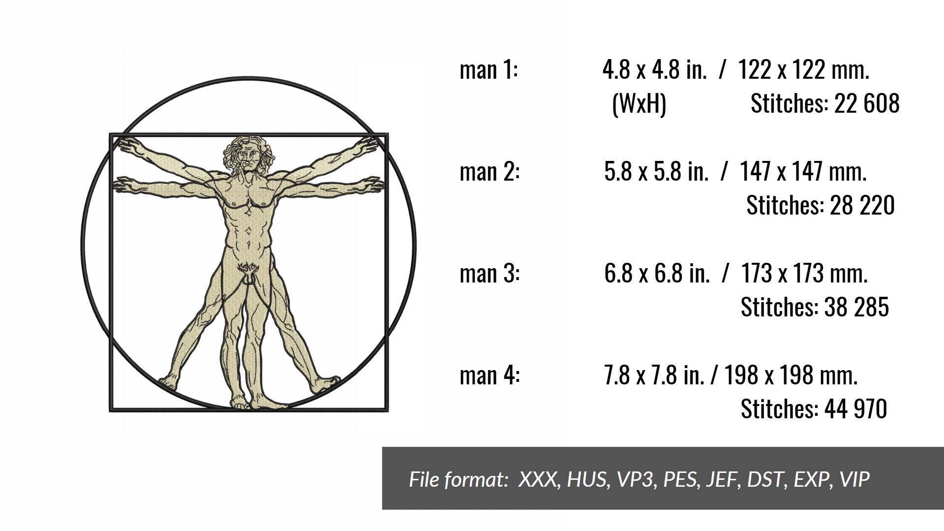 Vitruvian Man Machine Embroidery Design. 4 Sizes. Renaissance Art ...