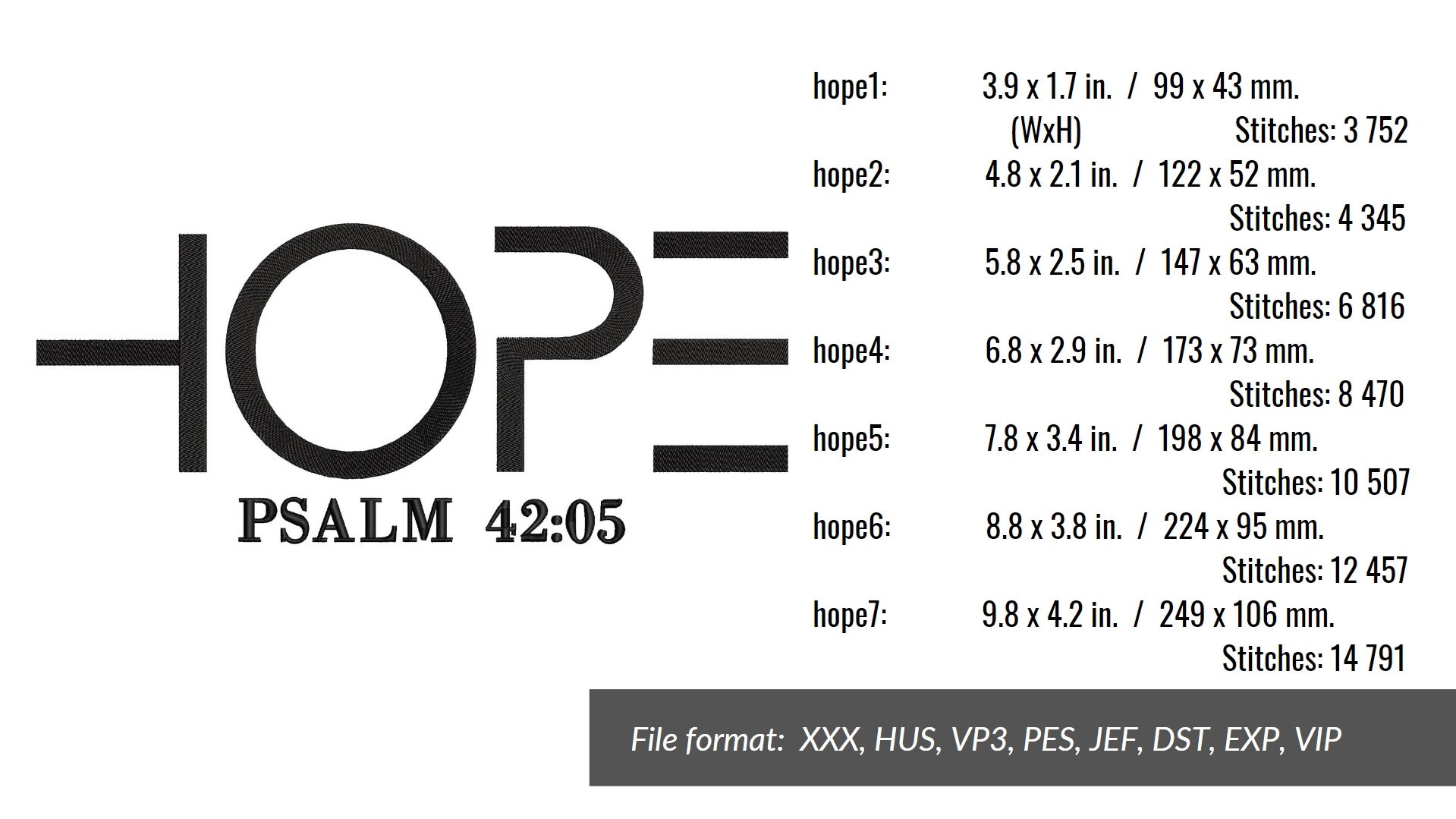 Hope Machine Embroidery Design. 7 Sizes. Hope Drawing Embroidery. Psalm ...