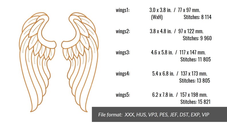 Wings Machine Embroidery Design. 5 Sizes. Angel Wings Embroidery Design ...