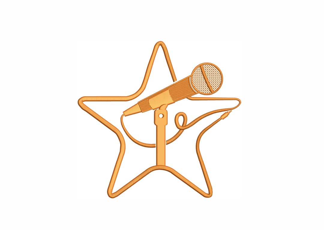 Microphone Machine Embroidery Design, 6 Sizes. Star Embroidery Design ...
