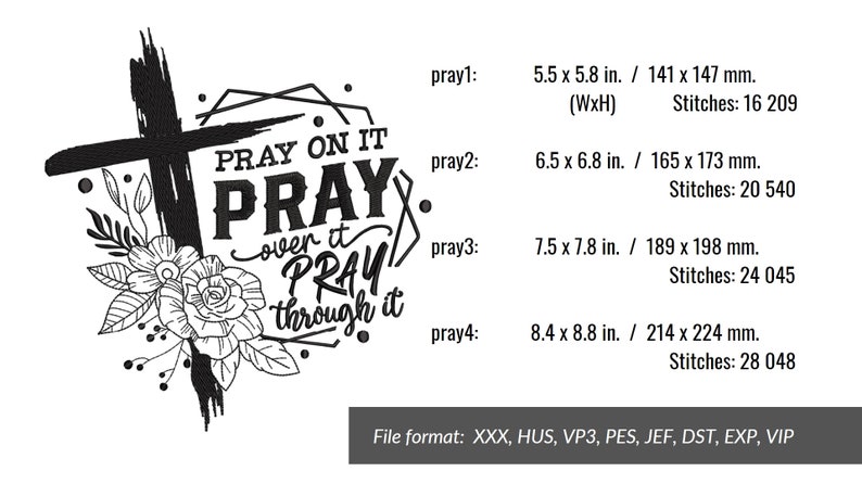 Pray on It Pray Over It Pray Through It Machine Embroidery Design. 4 ...