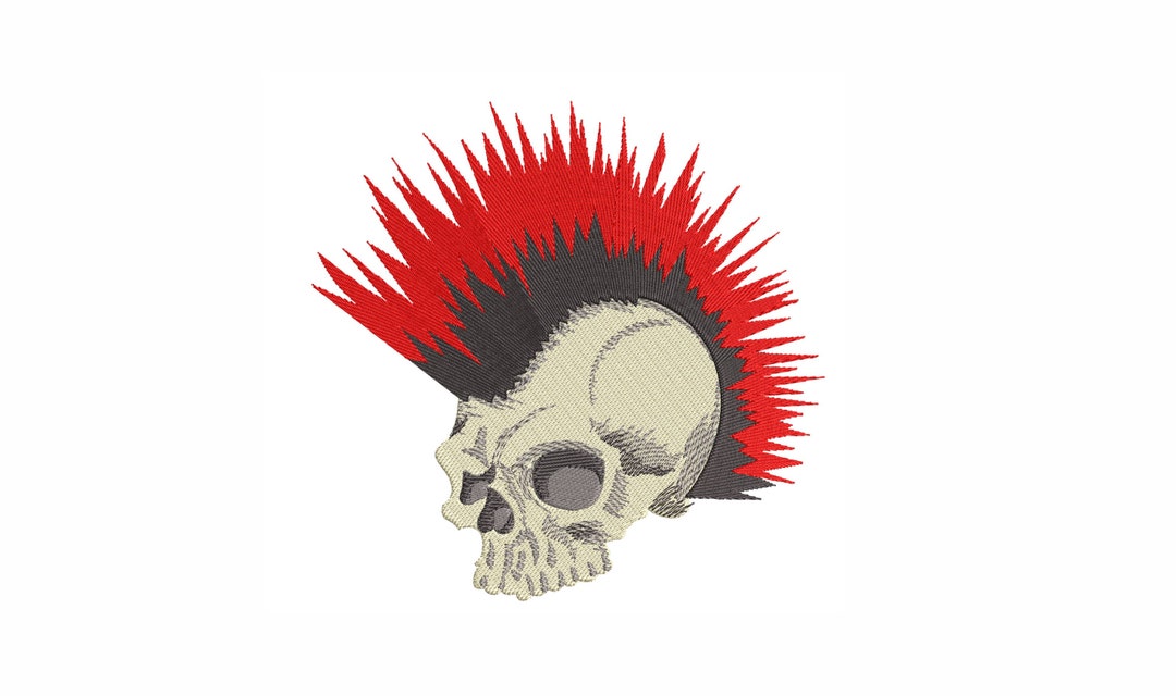 Skull Machine Embroidery Design. 4 Sizes. Skull With Mohawk Embroidery ...