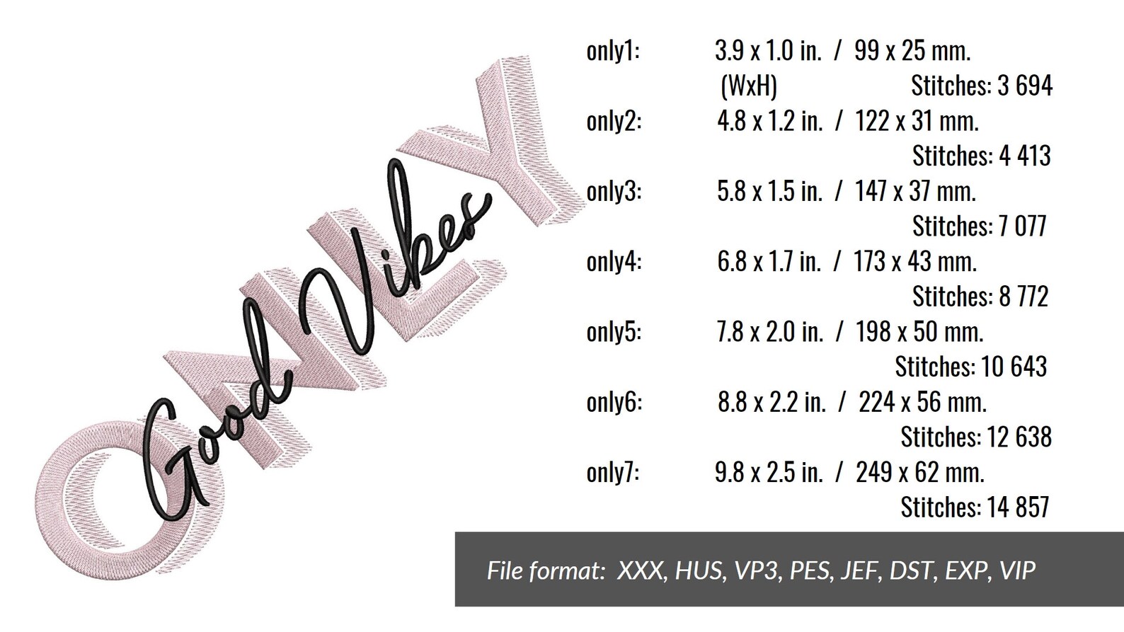 Only Good Vibes Machine Embroidery Design. 7 Sizes. Positive Vibes Only ...