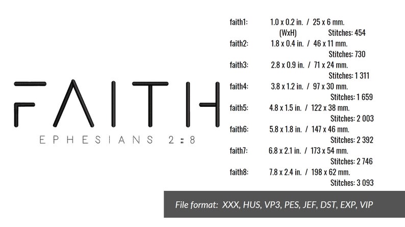 Faith Machine Embroidery Design. 8 Sizes. Ephesians Embroidery Design ...