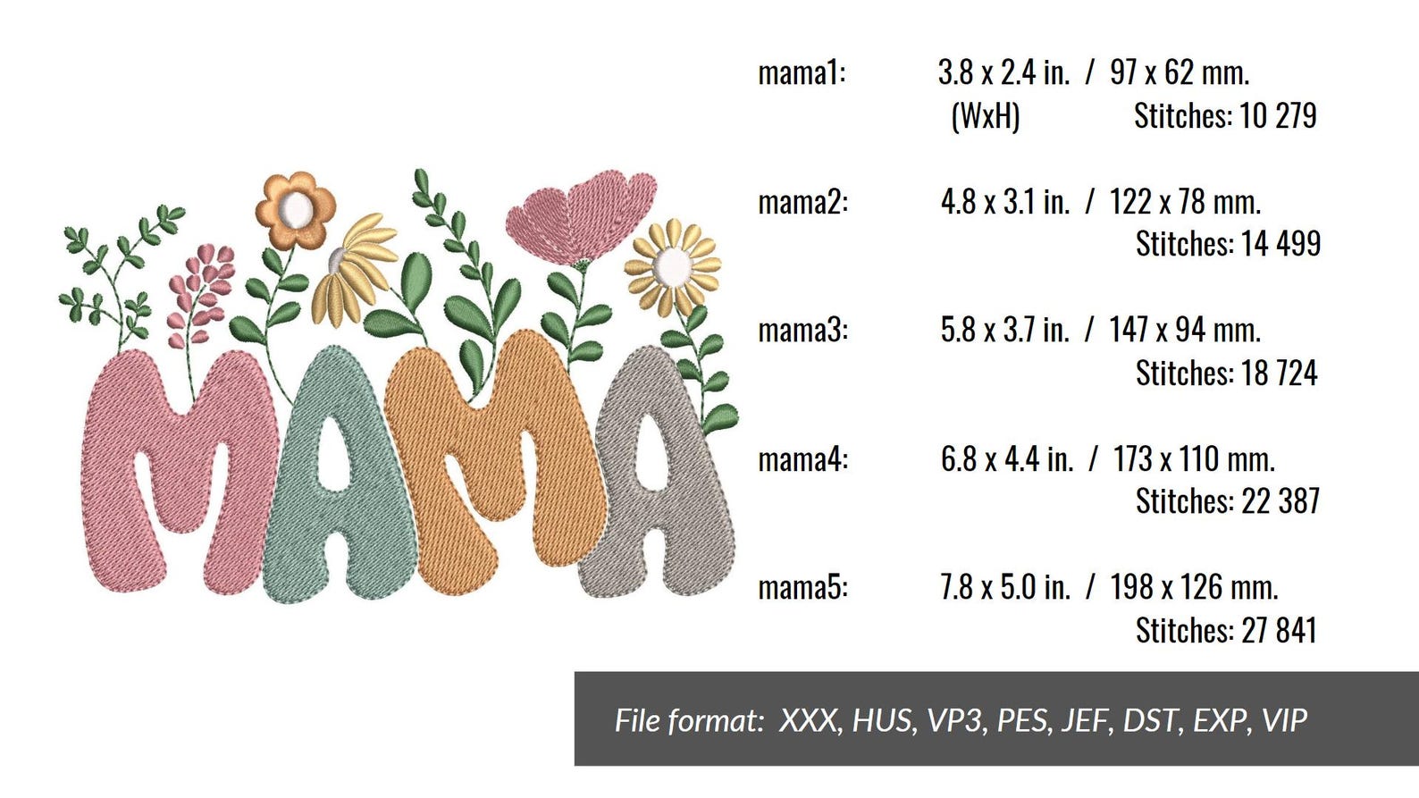 Mama Flowers Machine Embroidery Design. 5 Sizes. Wild Flowers ...