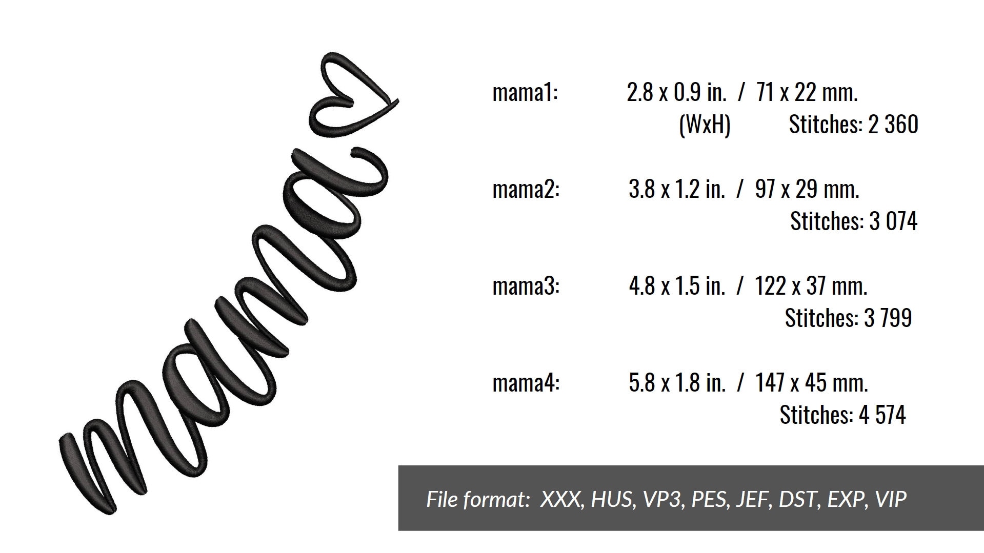 Curved Mama Machine Embroidery Design. 4 Sizes. Mama Collar Curved Mama Machine Embroidery Design. 4 Sizes. Mama Collar