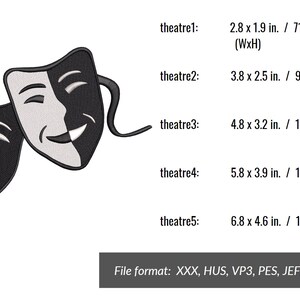 Theatre Machine Embroidery Design. 4 Sizes. Theatrical Masks Embroidery ...