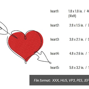 Heart Machine Embroidery Design. 5 Sizes. Heart With One Line Arrow ...