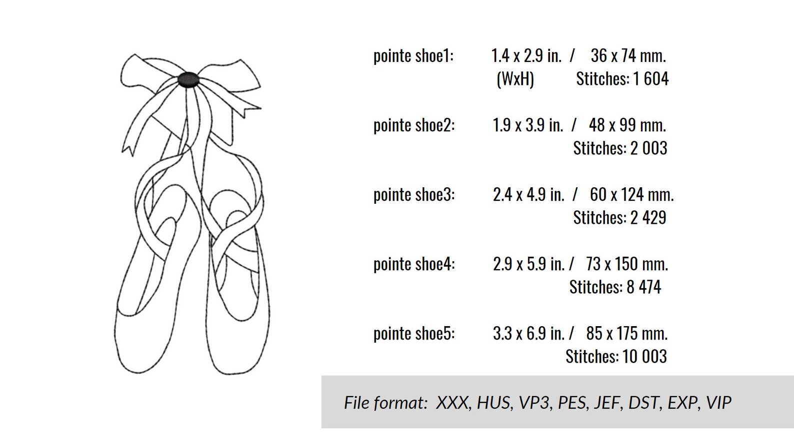 Pointe Shoe Machine Embroidery Design. 5 Sizes. Ballet - Etsy