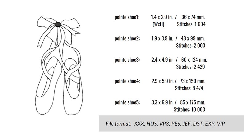 Pointe Shoe Machine Embroidery Design. 5 Sizes. Ballet - Etsy