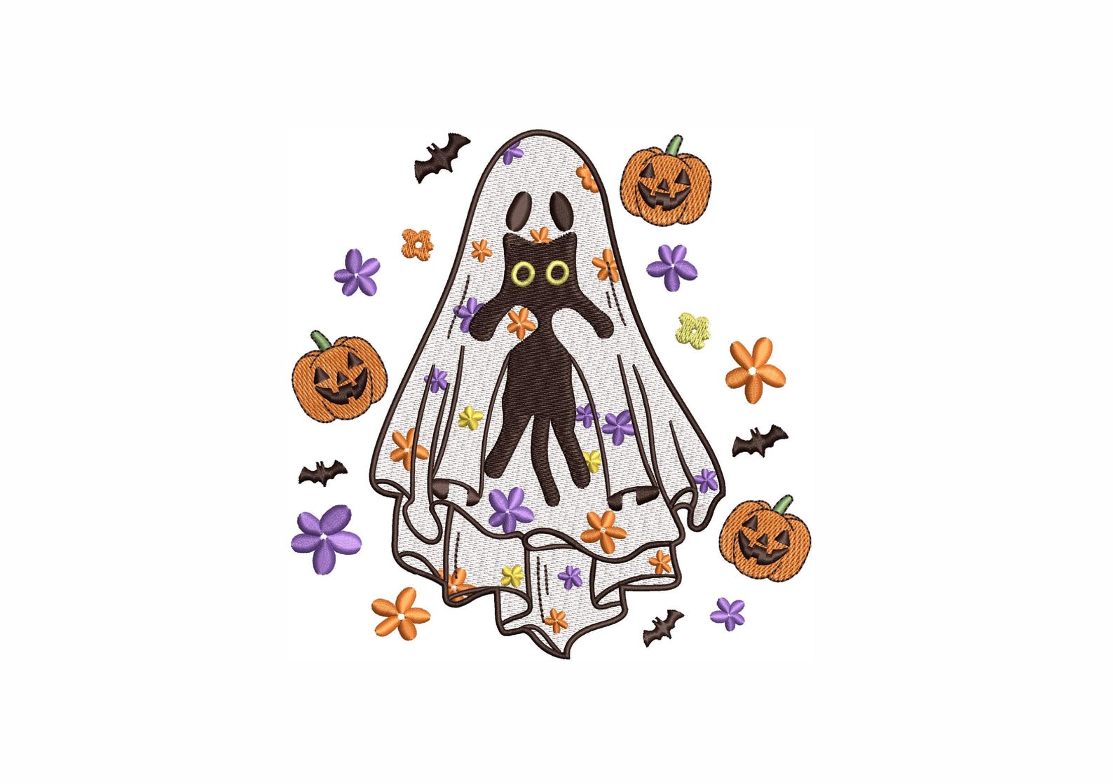Halloween Cat Ghost Embroidery Design. 3 Sizes. Halloween Black Cat ...