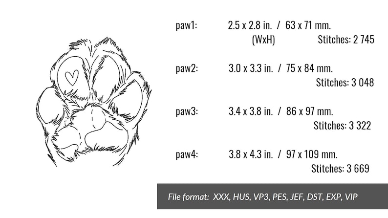 Paw Machine Embroidery Design. 4 Sizes. Cat Paw Embroidery Design. Dog ...