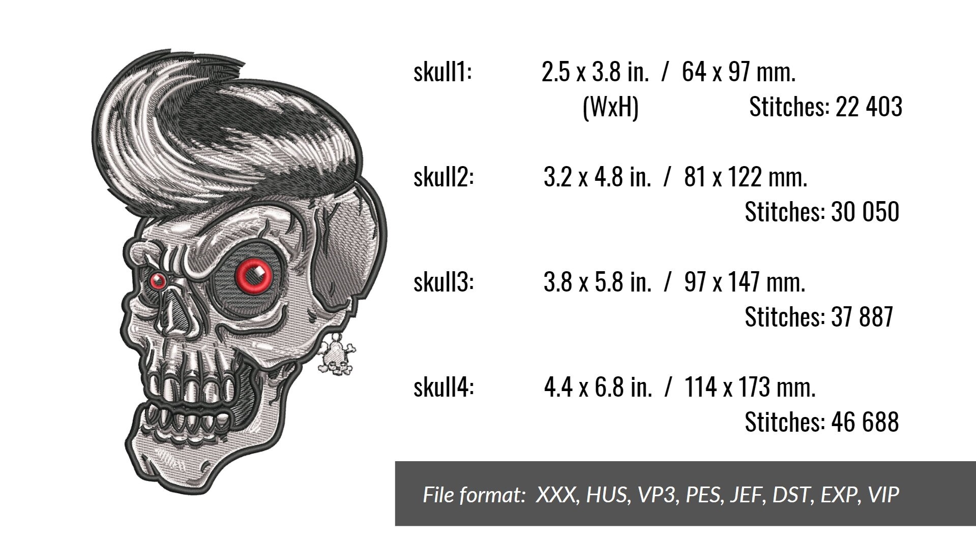 Skull Machine Embroidery Design. 4 Sizes - Etsy