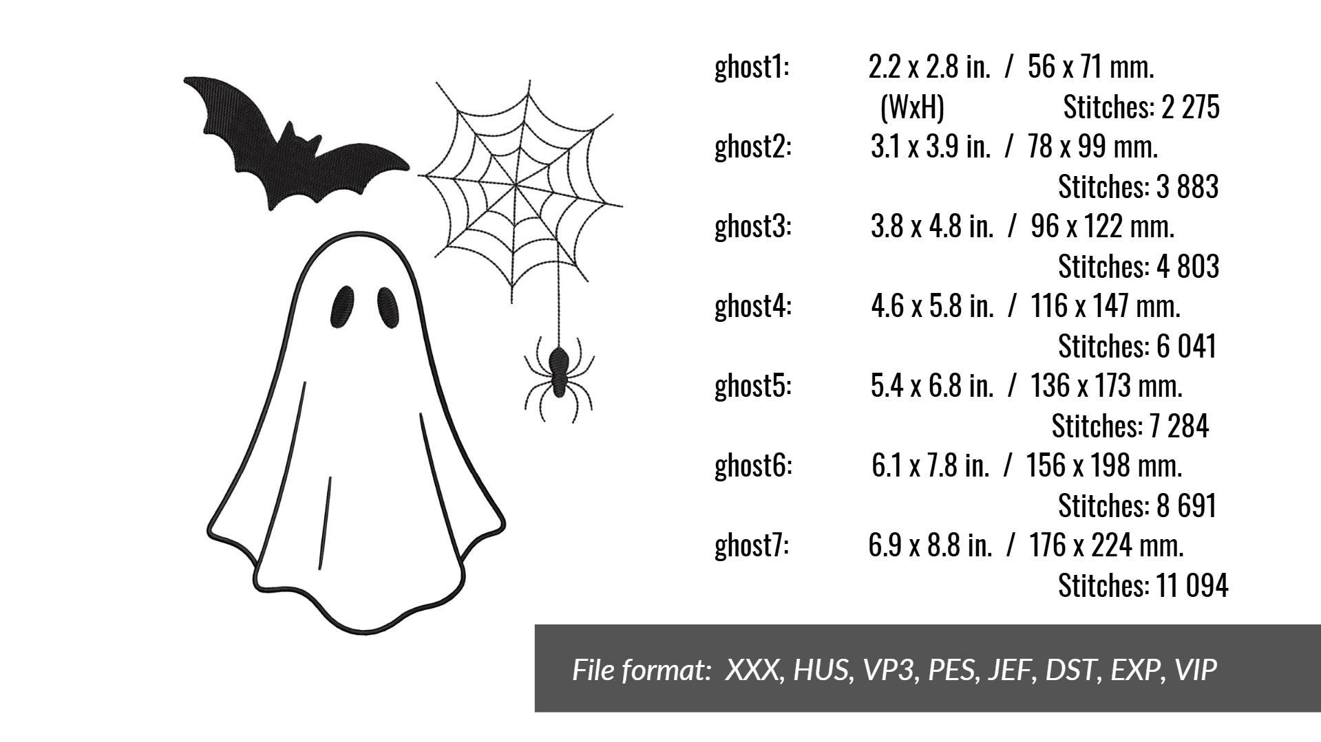 Halloween Ghost Embroidery Design 7 Sizes. Simple Ghost With Bat ...