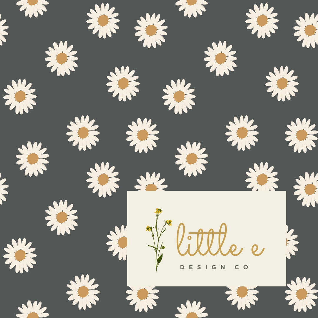 90's Daisy Seamless File, Navy Floral Seamless Pattern for Fabric, White Flower Digital Paper ...