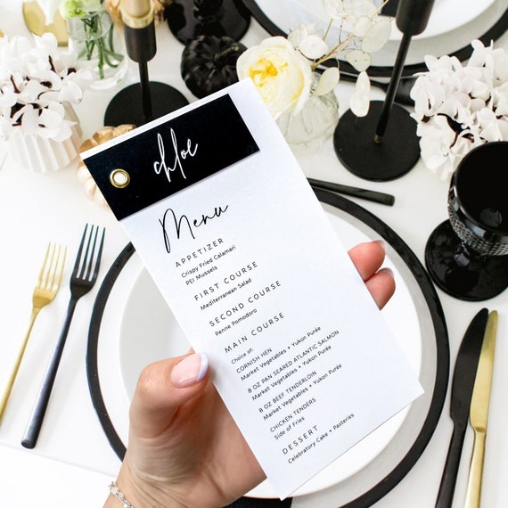 Minimalist Menu With Place Card Black White Menu Card With - Etsy