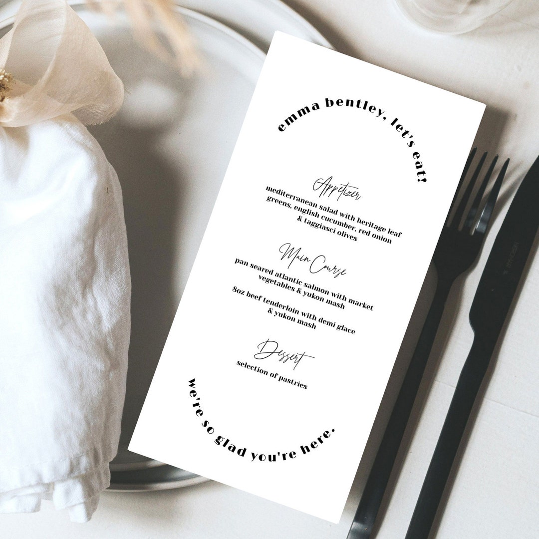 Retro + Playful Menu, Personalized Modern Wedding Menu Template ...
