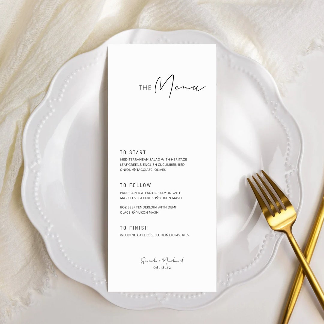 Modern Wedding Menu, Simplistic Wedding Menu Template, Printable Menu ...