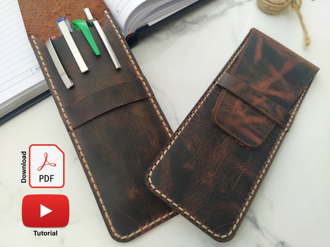 Beginner Leather Pen Case Pattern for 4 Pens, Easy and Minimalist Pen ...