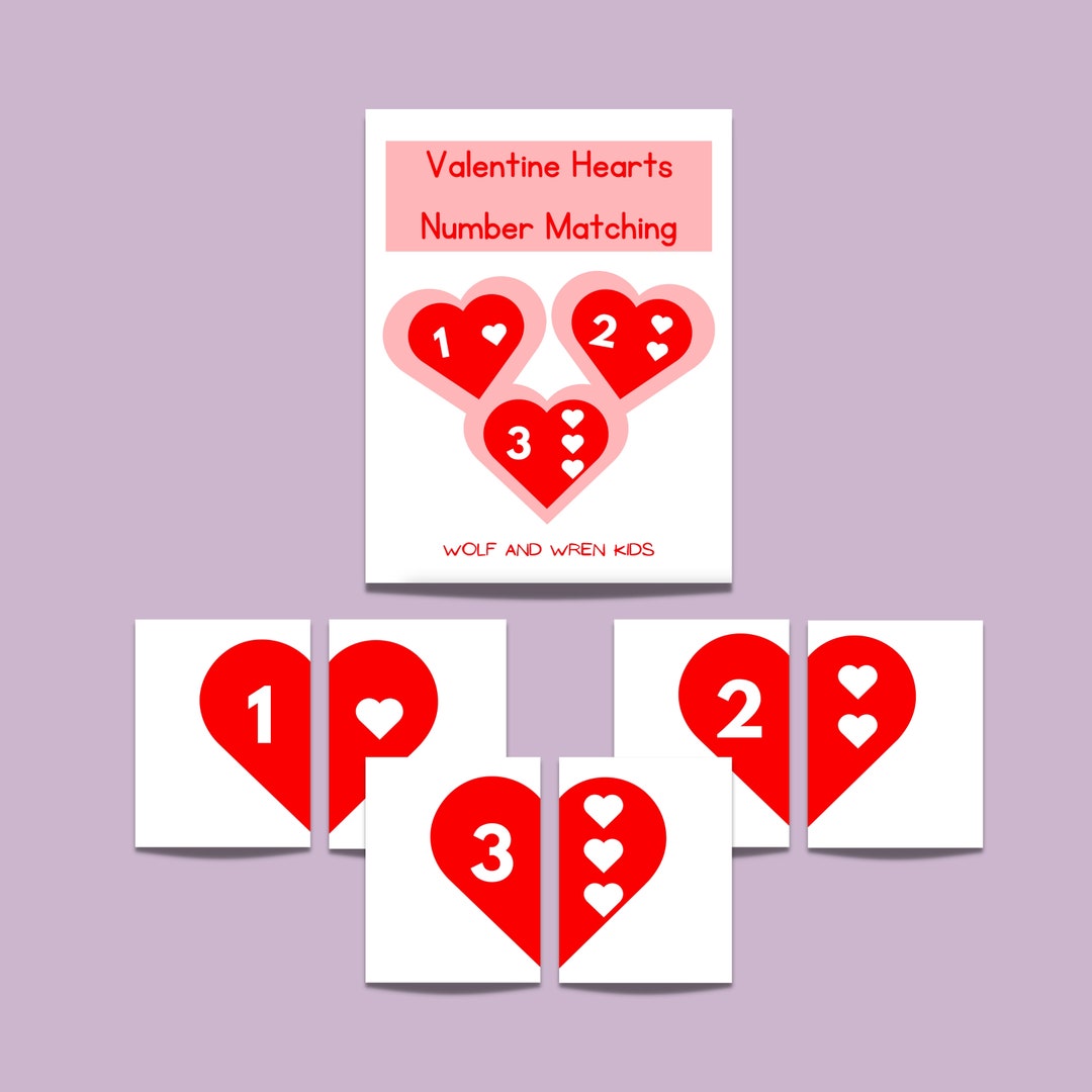 Valentine Hearts Number Matching - Etsy