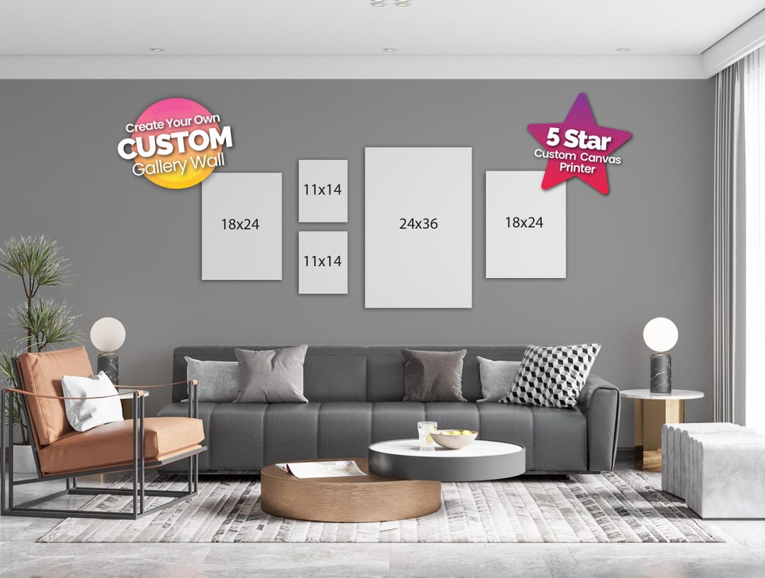 Living Room Gallery Wall Layout With Custom Canvas Prints, Picture on ...