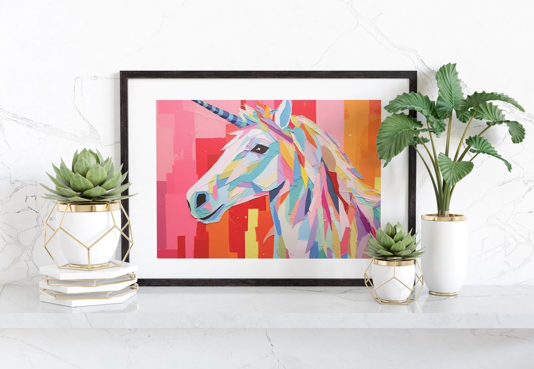 Pink Unicorn Wall Art Print, Girly Pink Art, Unicorn Fantasy Art, Teen ...