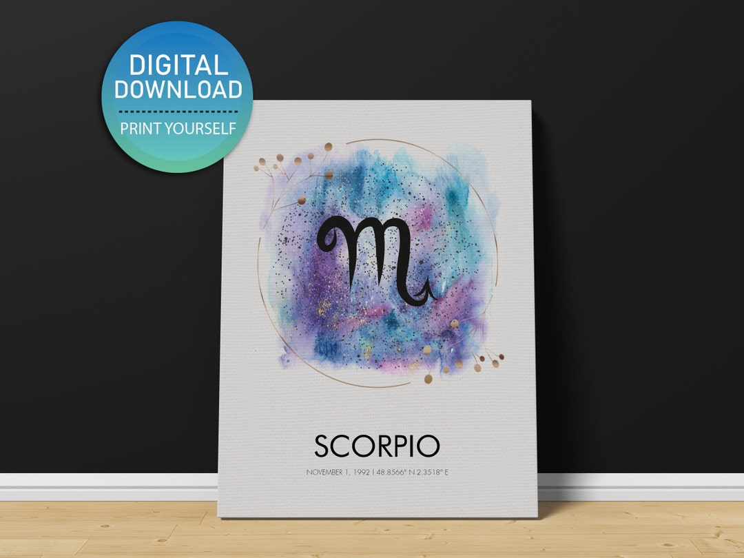SCORPIO Print Zodiac Star Sign DIGITAL DOWNLOAD | Zodiac Printable ...