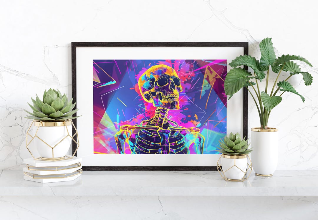 Dopamine Decor Skeleton Wall Art, Trippy Wall Art Print of Neon Pop Art ...