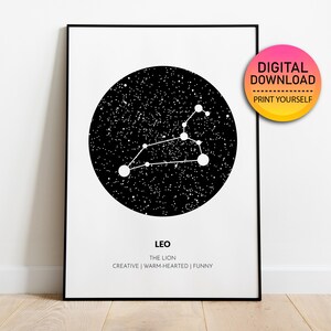 LEO Star Sign Instant Download Print, Zodiac Art Printable, Spiritual ...