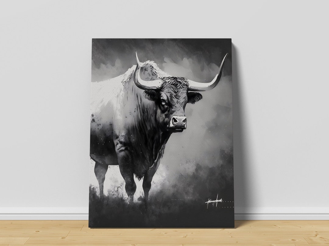 Bull Canvas Wall Art, Bull Print, Wildlife Canvas Art, Bull Art Print ...