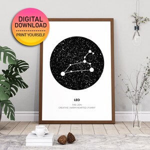 LEO Star Sign Instant Download Print, Zodiac Art Printable, Spiritual ...