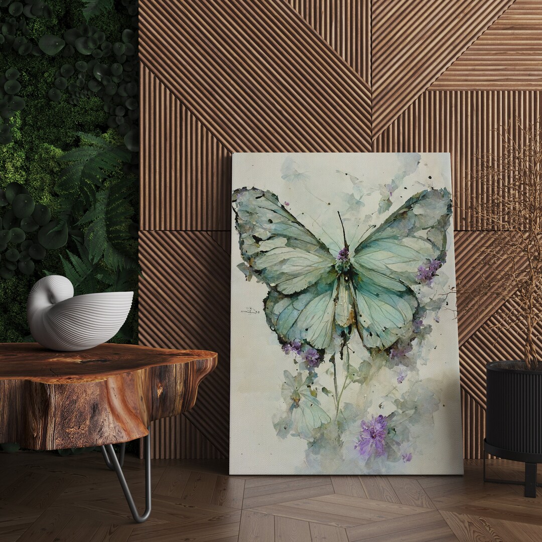 Mint Green Butterfly Canvas Wall Art | Pastel Canvas, Butterfly Print ...