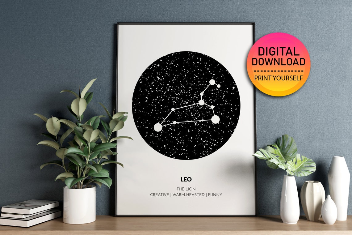 LEO Star Sign Instant Download Print, Zodiac Art Printable, Spiritual ...