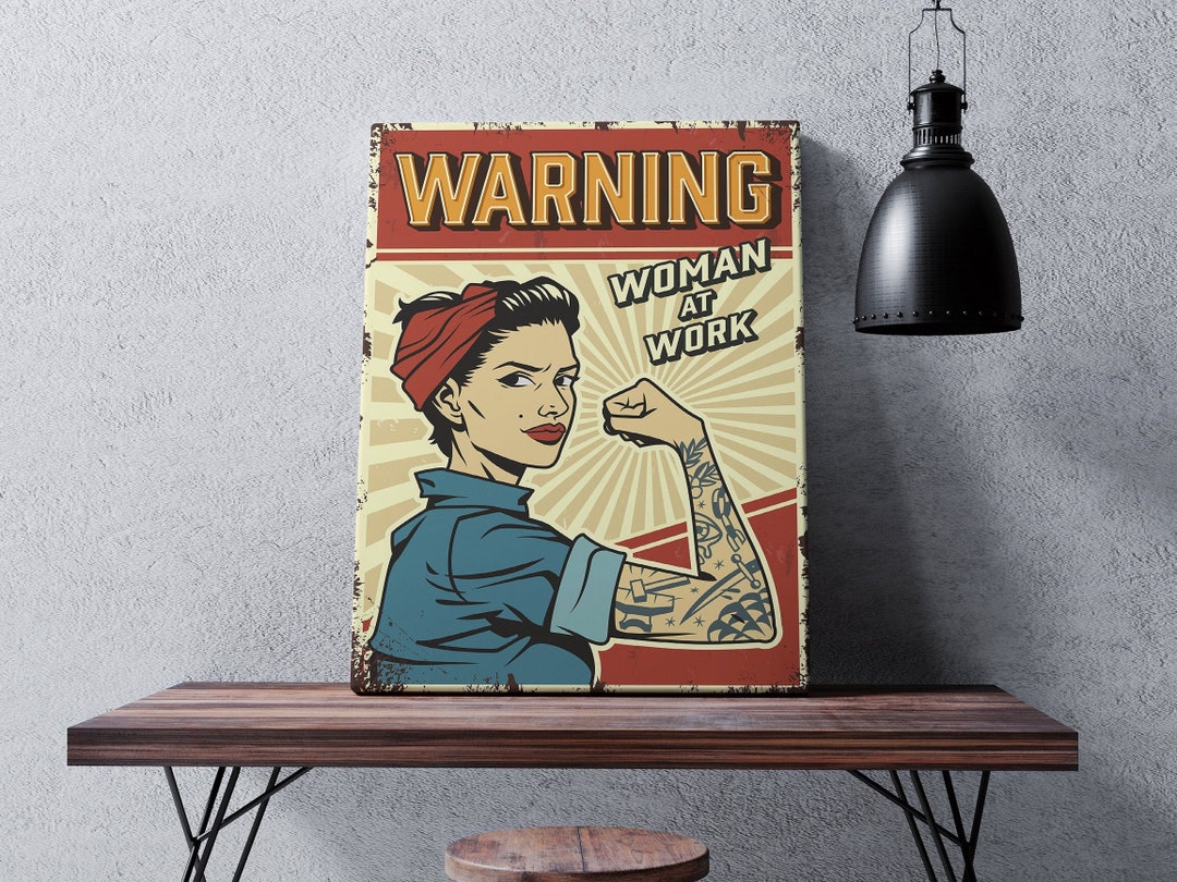 Woman at Work Vintage Canvas Print | Vintage Feminist Print, Warning ...