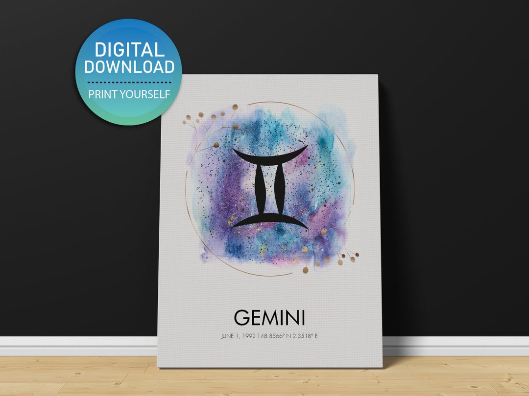 GEMINI Print Zodiac Star Map DIGITAL DOWNLOAD | Zodiac Printable ...