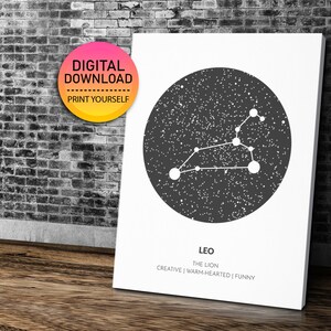LEO Star Sign Instant Download Print, Zodiac Art Printable, Spiritual ...