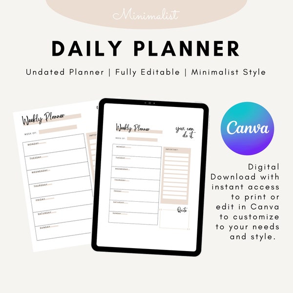 Canva Daily Planner Template - Etsy
