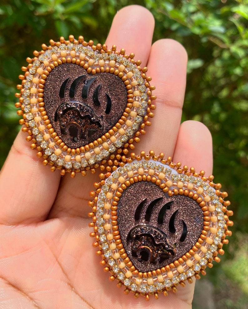 Native Beaded Earrings Native American Earrings Bear Claw Earrings Native Beadwork Bear Claw ...